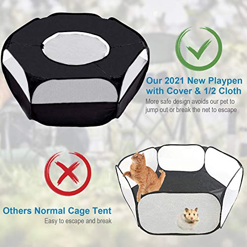 LISINAN Small Animals Playpen, Breathable & Waterproof Pet Playpen Cage Tent with Zippered Cover Outdoor/Indoor Portable Fence Tent for Puppy/Kitten/Rabbits/Hamster/Chinchillas/Guinea Pig (Black)