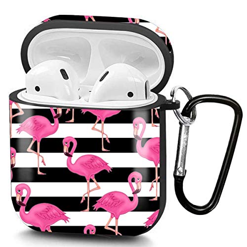 Qtygbm AirPods Case, The Latest Version of AirPods 2 & 1 Charging Case Headphone Case with Keychain ，Premium TPU Shockproof Protective Cover for AirPods 2 & 1 - Flamingo