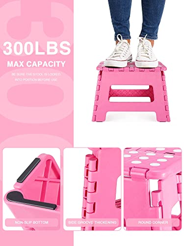 Dyforce Folding Step Stool 9", Durable Kids Step Stool, Heavy Duty Step Stools for Adults, Compact Foot Stools, Light-Weight Toddler Step Stool for Kitchen, Bathroom, Holds Up to 300 lbs (Pink)