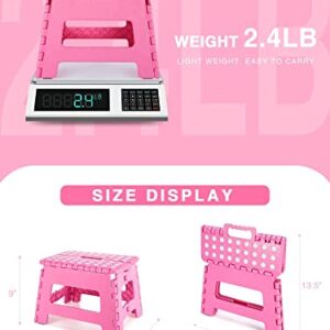 Dyforce Folding Step Stool 9", Durable Kids Step Stool, Heavy Duty Step Stools for Adults, Compact Foot Stools, Light-Weight Toddler Step Stool for Kitchen, Bathroom, Holds Up to 300 lbs (Pink)