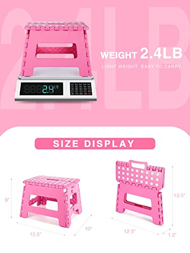 Dyforce Folding Step Stool 9", Durable Kids Step Stool, Heavy Duty Step Stools for Adults, Compact Foot Stools, Light-Weight Toddler Step Stool for Kitchen, Bathroom, Holds Up to 300 lbs (Pink)