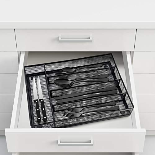 LIANYU 48-Piece Black Silverware Set with Steak Knives and Organizer, Stainless Steel Flatware Cutlery Set for 8, Tableware Eating Utensils Set for Wedding Home Party, Dishwasher Safe, Mirror Polished