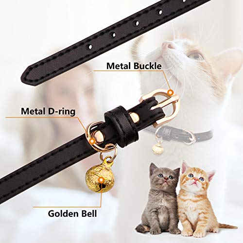 Jamktepat 3 Pack Leather Cat Collars with Bells Soft Pet Safety Collar Kitten Collars with Bell Black Chocolate Beige(S)