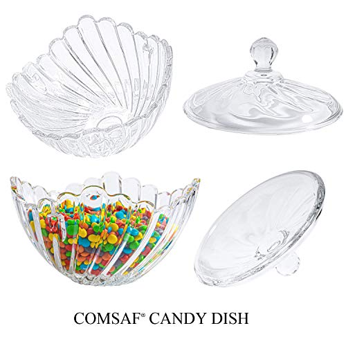 ComSaf Large Glass Candy Dish with Lid, Clear Covered Candy Bowl, Crystal Candy Jar for Home Kitchen Office Table,Birthday Gift, Set of 1