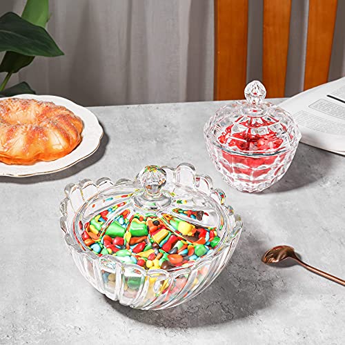 ComSaf Large Glass Candy Dish with Lid, Clear Covered Candy Bowl, Crystal Candy Jar for Home Kitchen Office Table,Birthday Gift, Set of 1