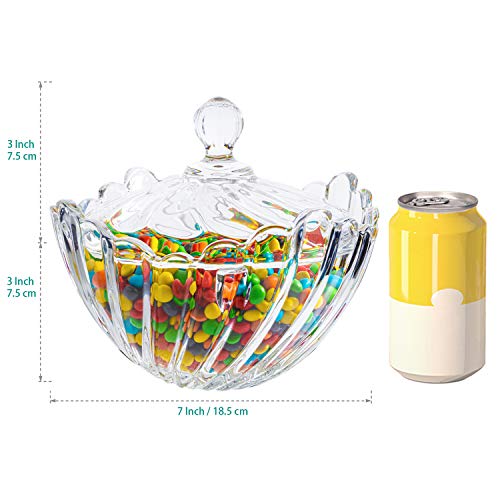 ComSaf Large Glass Candy Dish with Lid, Clear Covered Candy Bowl, Crystal Candy Jar for Home Kitchen Office Table,Birthday Gift, Set of 1