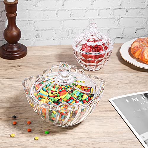 ComSaf Large Glass Candy Dish with Lid, Clear Covered Candy Bowl, Crystal Candy Jar for Home Kitchen Office Table,Birthday Gift, Set of 1