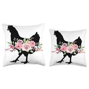 Chicken Bird Farmer Gift Idea Women Girls Gift Bird Floral Rose Flower Farm Animal Chicken Throw Pillow, 18x18, Multicolor