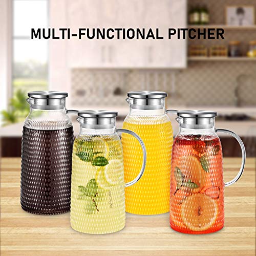 Aofmee Pitcher, 81oz Glass Pitcher, Water Pitcher with Lid, Iced Tea Pitcher Lemonade Pitcher, Glass Carafe for Cold or Hot Beverages, Sun Tea Jar, Easy Clean Heat Resistant Glass Jug for Juice, Milk