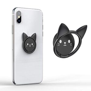 lamignonne cell phone ring holder ultra-thin cute cat metal finger grip 360° rotation 180° flip kickstand phone grip for magnetic car mount compatible with all smartphones (black)