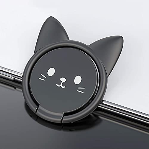 LaMignonne Cell Phone Ring Holder Ultra-Thin Cute Cat Metal Finger Grip 360° Rotation 180° Flip Kickstand Phone Grip for Magnetic Car Mount Compatible with All Smartphones (Black)