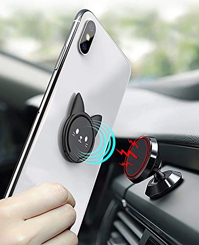 LaMignonne Cell Phone Ring Holder Ultra-Thin Cute Cat Metal Finger Grip 360° Rotation 180° Flip Kickstand Phone Grip for Magnetic Car Mount Compatible with All Smartphones (Black)