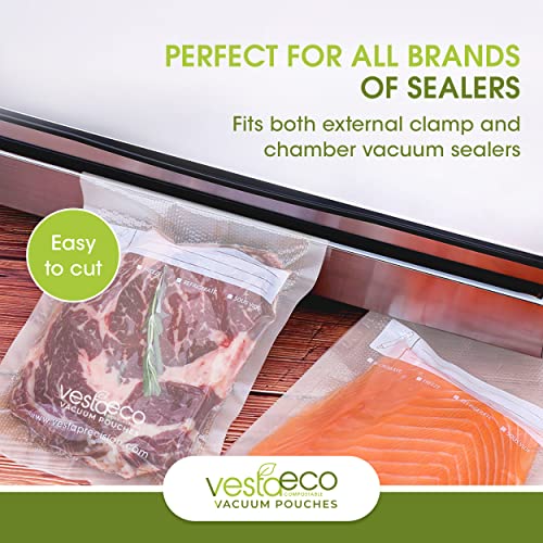 VestaEco Compostable Vacuum Seal Bags | Extend Freshness | Embossed | Certified Compostable | Reduce Waste | 8 x 12 Inches | 50 Vacuum Bags per Box