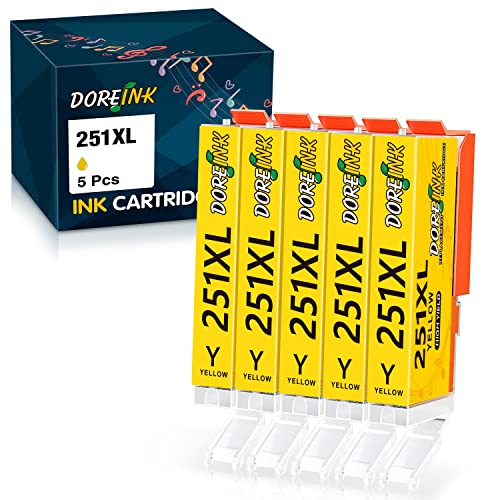 DOREINK Compatible 251 251XL 251 XL CLI-251XL CLI 251 Yellow Ink Cartridges for Canon PIXMA MX922 MG7520 MG5520 MG6620 IP8720 MG5420 MG6320 Printer (5 Yellow, 5 Pack)