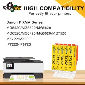 DOREINK Compatible 251 251XL 251 XL CLI-251XL CLI 251 Yellow Ink Cartridges for Canon PIXMA MX922 MG7520 MG5520 MG6620 IP8720 MG5420 MG6320 Printer (5 Yellow, 5 Pack)