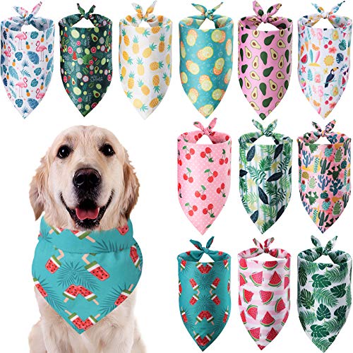 12 Pieces Dog Bandana Scarf Washable Triangular Bibs Pet Adjustable Washable Kerchief Dog Bandana for Small and Large Dogs(Summer Patterns)