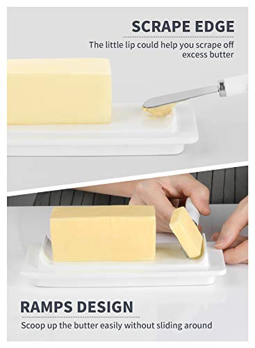 Sweese 327.101 Butter Dish with Lid for Countertop - Butter Dish with Gold Handle, Butter Dishes with Covers for 4oz East West Coast Butter - Dishwasher Safe, White