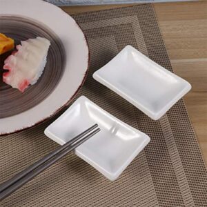 Cabilock 2Pcs 3Inch Sauce Dishes Ceramic Appetizer Serving Tray Rectangular Seasoning Dishes Snack Dipping Bowls for Soy Sauce Dish (White)