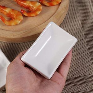 Cabilock 2Pcs 3Inch Sauce Dishes Ceramic Appetizer Serving Tray Rectangular Seasoning Dishes Snack Dipping Bowls for Soy Sauce Dish (White)