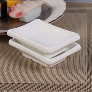 Cabilock 2Pcs 3Inch Sauce Dishes Ceramic Appetizer Serving Tray Rectangular Seasoning Dishes Snack Dipping Bowls for Soy Sauce Dish (White)