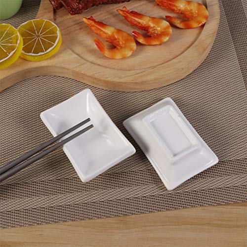 Cabilock 2Pcs 3Inch Sauce Dishes Ceramic Appetizer Serving Tray Rectangular Seasoning Dishes Snack Dipping Bowls for Soy Sauce Dish (White)