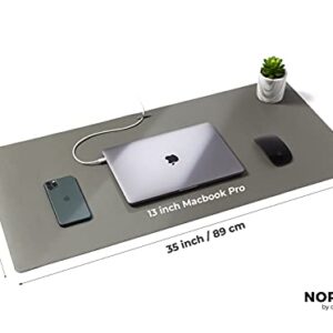 Nordik Leather Desk Mat Cable Organizer (Alaskan Gray 35 X 17 inch) Premium Extended Mouse Mat for Home Office Accessories - Non-Slip Vegan Leather Desk Pad Protector & Desk Blotter Pad