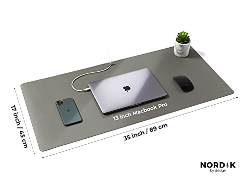 Nordik Leather Desk Mat Cable Organizer (Alaskan Gray 35 X 17 inch) Premium Extended Mouse Mat for Home Office Accessories - Non-Slip Vegan Leather Desk Pad Protector & Desk Blotter Pad