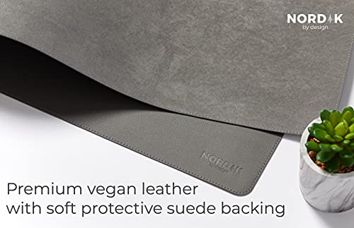 Nordik Leather Desk Mat Cable Organizer (Alaskan Gray 35 X 17 inch) Premium Extended Mouse Mat for Home Office Accessories - Non-Slip Vegan Leather Desk Pad Protector & Desk Blotter Pad