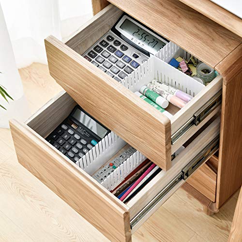 xiclass 15pcs Drawer Dividers Adjustable Drawer Storage Organizer for Clutter Kitchen Cutlery Dresser Makeup Tools Socks Can Help Tidy Office Desk Clinic Bedroom (White, 38cmx11cm)