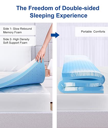 BedStory [Firm But Still Hugs You] 4 Inch Memory Foam Mattress Topper Full, Gel Swirl Foam Bed Toppers Ventilated Mattress Pad for Pressure Relieving