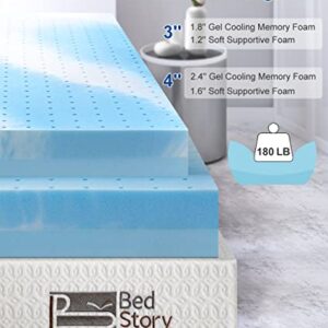 BedStory [Firm But Still Hugs You] 4 Inch Memory Foam Mattress Topper Full, Gel Swirl Foam Bed Toppers Ventilated Mattress Pad for Pressure Relieving