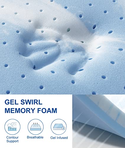 BedStory [Firm But Still Hugs You] 4 Inch Memory Foam Mattress Topper Full, Gel Swirl Foam Bed Toppers Ventilated Mattress Pad for Pressure Relieving