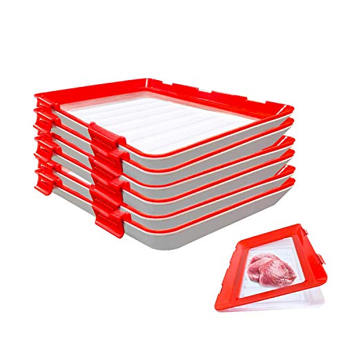 Food Preservation Trays- Stackable, Reusable Food Tray with Plastic Lid, Durable，Superior for Keeping Food Fresh,Dishwasher & Freezer Safe-6 Count