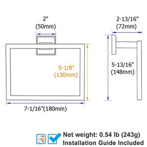 Hand Towel Holder Brushed Gold, Angle Simple SUS304 Stainless Steel Square Towel Ring, Bathroom Towel Hanger for Wall, 7.09-Inch