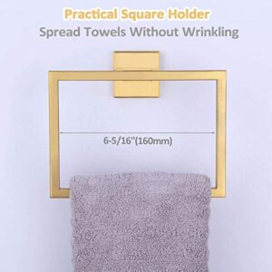 Hand Towel Holder Brushed Gold, Angle Simple SUS304 Stainless Steel Square Towel Ring, Bathroom Towel Hanger for Wall, 7.09-Inch