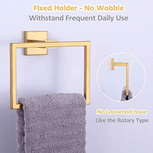 Hand Towel Holder Brushed Gold, Angle Simple SUS304 Stainless Steel Square Towel Ring, Bathroom Towel Hanger for Wall, 7.09-Inch