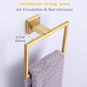 Hand Towel Holder Brushed Gold, Angle Simple SUS304 Stainless Steel Square Towel Ring, Bathroom Towel Hanger for Wall, 7.09-Inch