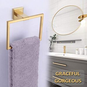 Hand Towel Holder Brushed Gold, Angle Simple SUS304 Stainless Steel Square Towel Ring, Bathroom Towel Hanger for Wall, 7.09-Inch