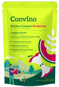 convino: a compost starter/accelerator which help to reduce kitchen waste odor and convert yard waste to fertile humus for all composting systems. comes in 1 package that contains 4 packets inside