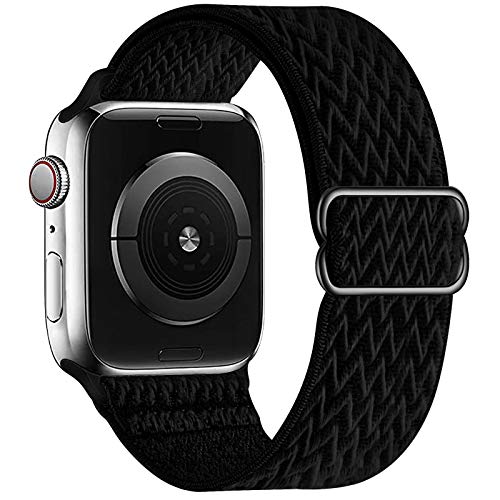 OHCBOOGIE Stretchy Solo Loop Strap Compatible with Apple Watch Bands 38mm 40mm 41mm,Adjustable Stretch Braided Elastics Weave Nylon Women Men for iWatch Series 8/7/6/5/4/3/2/1 SE Ultra,Black