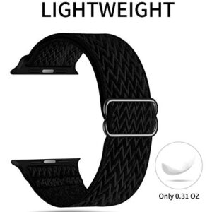 OHCBOOGIE Stretchy Solo Loop Strap Compatible with Apple Watch Bands 38mm 40mm 41mm,Adjustable Stretch Braided Elastics Weave Nylon Women Men for iWatch Series 8/7/6/5/4/3/2/1 SE Ultra,Black