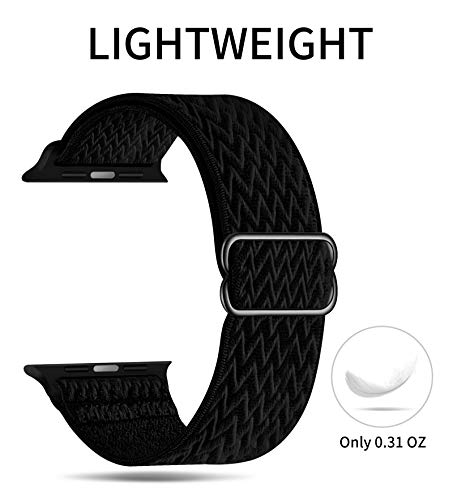 OHCBOOGIE Stretchy Solo Loop Strap Compatible with Apple Watch Bands 38mm 40mm 41mm,Adjustable Stretch Braided Elastics Weave Nylon Women Men for iWatch Series 8/7/6/5/4/3/2/1 SE Ultra,Black