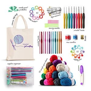 73 Piece Crochet Kit for Beginners Adults and Kids, Premium Crochet Set with 21 Crochet Hooks Set and 1500 Yards of Yarn for Crocheting Kit, Canvas Tote Bag and Lots More - Beginner Crochet Kit