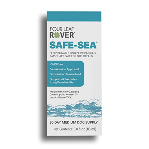 Four Leaf Rover: Safe-Sea Premium Fatty Acids - Omega-3 for Dogs - New Zealand Green-Lipped Mussel Oil for Joint Support - 11 to 45 Day Supply, Depending on Dog’s Weight - Vet Formulated