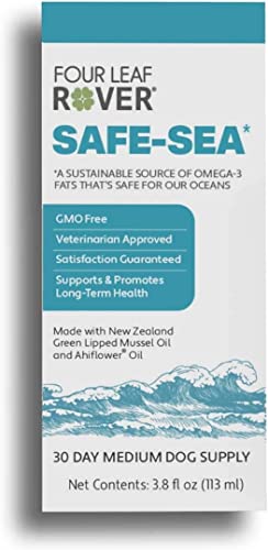 Four Leaf Rover: Safe-Sea Premium Fatty Acids - Omega-3 for Dogs - New Zealand Green-Lipped Mussel Oil for Joint Support - 11 to 45 Day Supply, Depending on Dog’s Weight - Vet Formulated