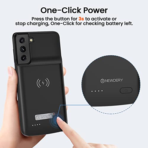 NEWDERY Galaxy S21 Battery Case Qi Wireless Charging Compatible, 4800mAh Extended Power Case Slim Protective Portable Charger Case Rechargeable for Samsung Regular S21 5G -6.2inch Black