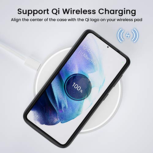 NEWDERY Galaxy S21 Battery Case Qi Wireless Charging Compatible, 4800mAh Extended Power Case Slim Protective Portable Charger Case Rechargeable for Samsung Regular S21 5G -6.2inch Black