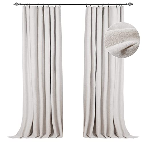 100% Blackout Shield Linen Blackout Curtains 84 Inches Long 2 Panels Set, Clip Rings/Rod Pocket Blackout Curtains No Light, Black Out Curtains & Drapes for Bedroom, 50 inches Wide Each Panel, Beige