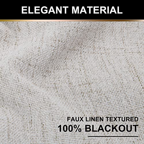 100% Blackout Shield Linen Blackout Curtains 84 Inches Long 2 Panels Set, Clip Rings/Rod Pocket Blackout Curtains No Light, Black Out Curtains & Drapes for Bedroom, 50 inches Wide Each Panel, Beige