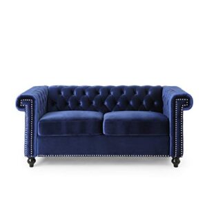 christopher knight home brinkhaven love seats, midnight blue + dark brown